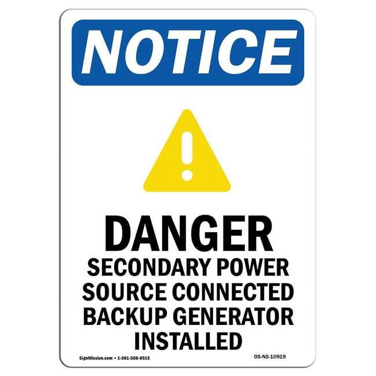 10 x 14 in. OSHA Notice Sign - Danger Secondary Power - Walmart.com
