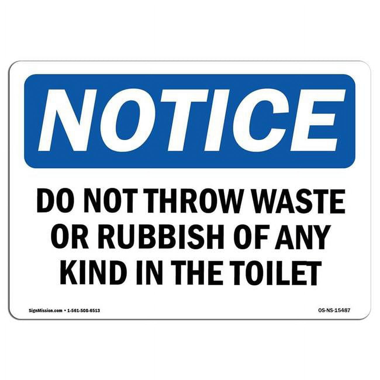 10 x 14 in. OSHA Notice Sign - Do Not Throw Waste or Rubbish Toilet ...