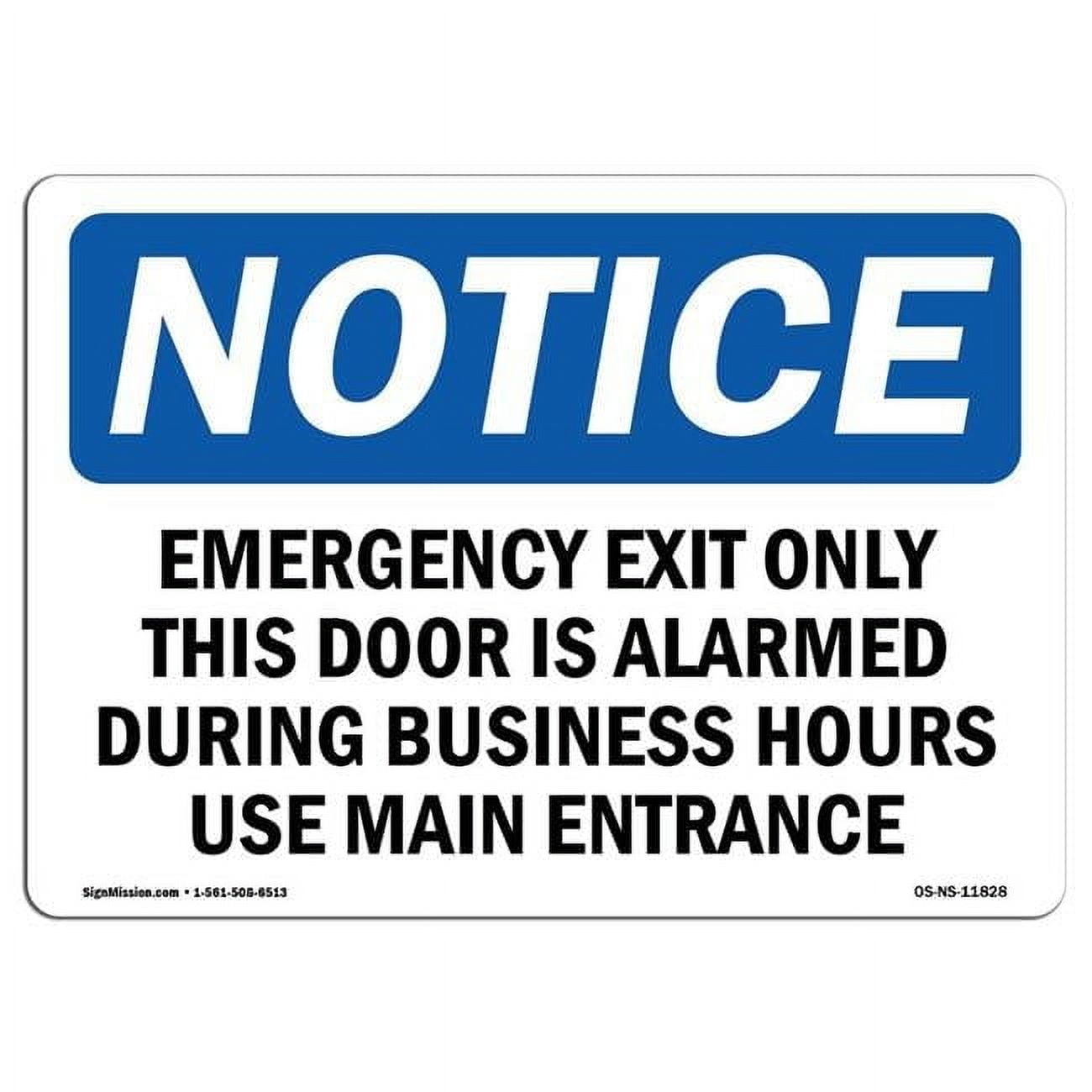 10 x 14 in. OSHA Notice Sign - Emergency Exit Only This Door is Alarmed ...