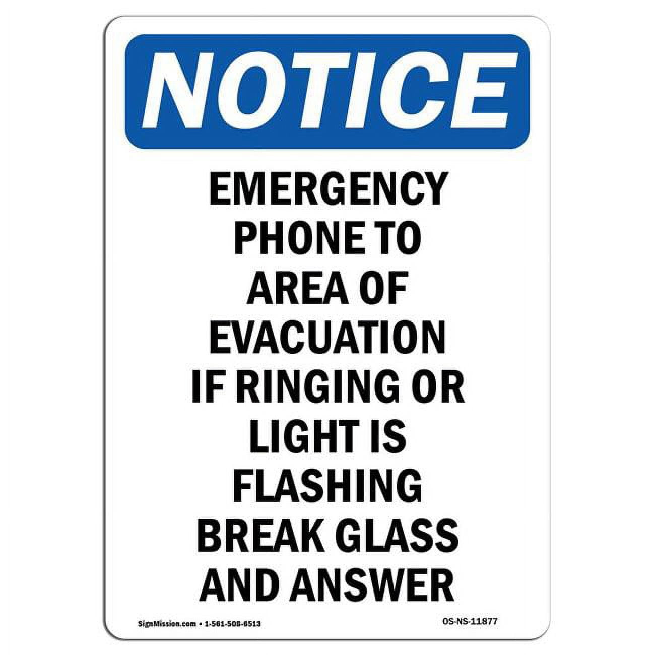 10 x 14 in. OSHA Notice Sign - Emergency Phone to Area of Evacuation ...