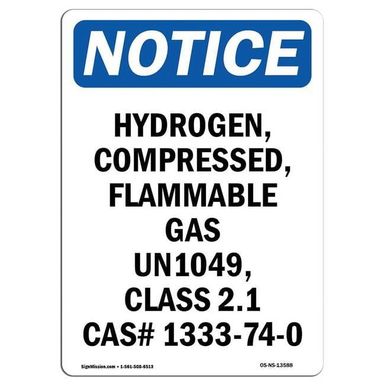 10 x 14 in. OSHA Notice Sign - Hydrogen, Compressed, Flammable ...