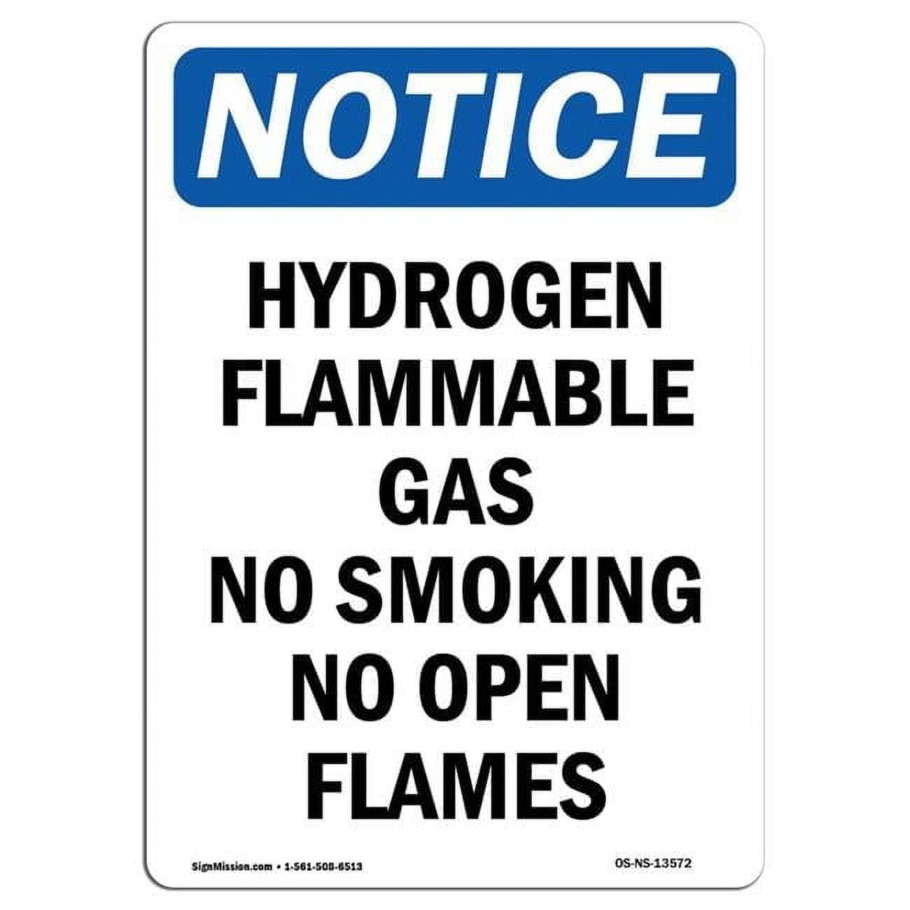 10 x 14 in. OSHA Notice Sign - Hydrogen Flammable Gas No Smoking ...