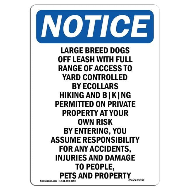 10 x 14 in. OSHA Notice Sign - Large Breed Dogs Off Leash with Full ...