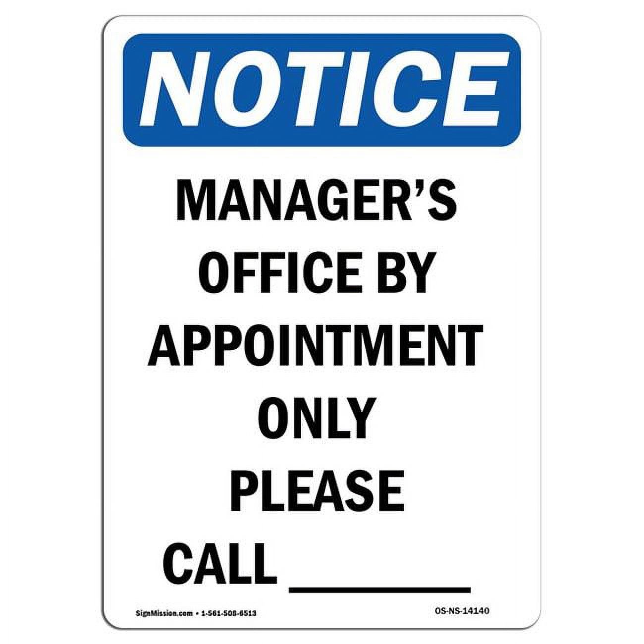 10 x 14 in. OSHA Notice Sign - Managers Office by Appointment - Walmart.com