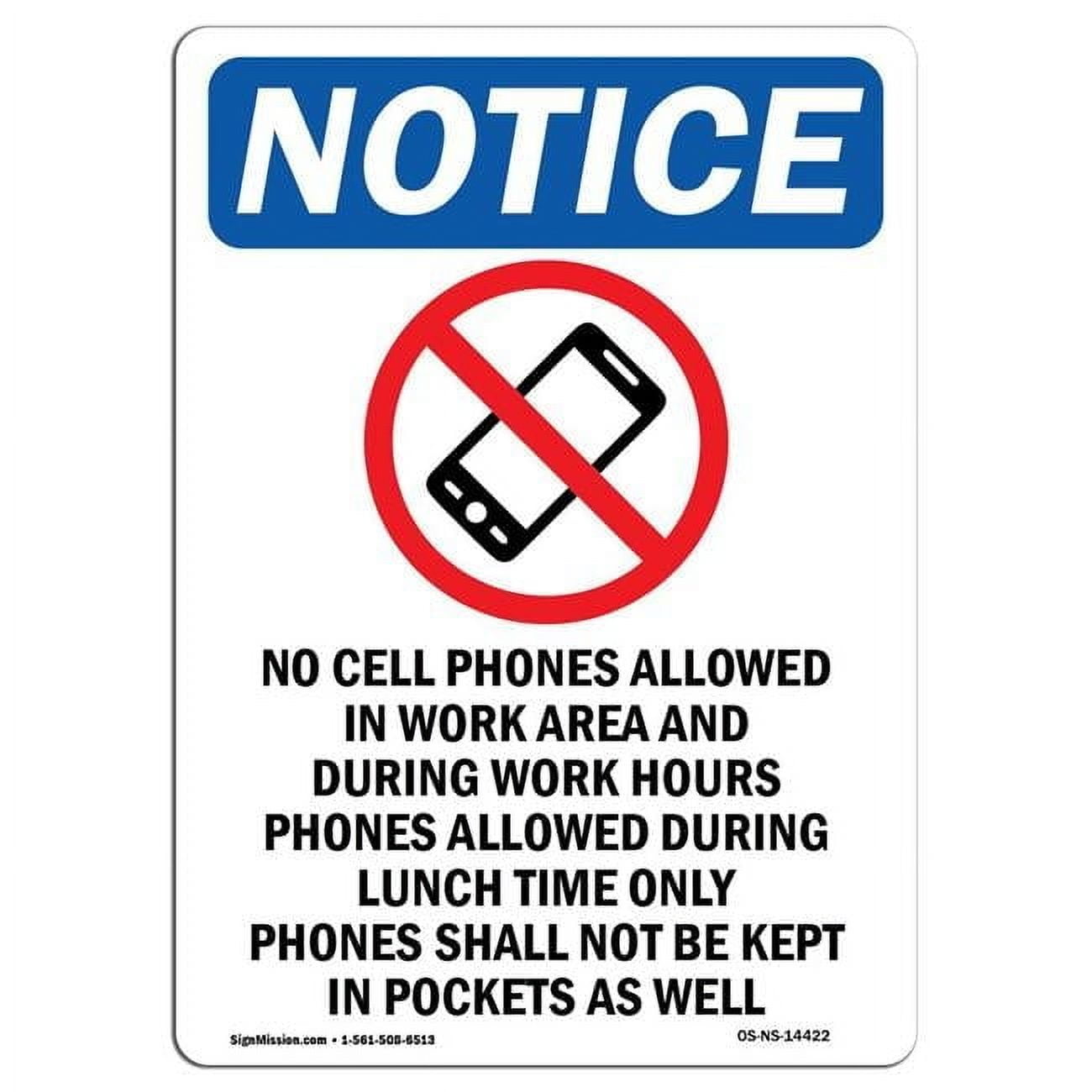 10 x 14 in. OSHA Notice Sign - No Cell Phones Allowed - Walmart.com