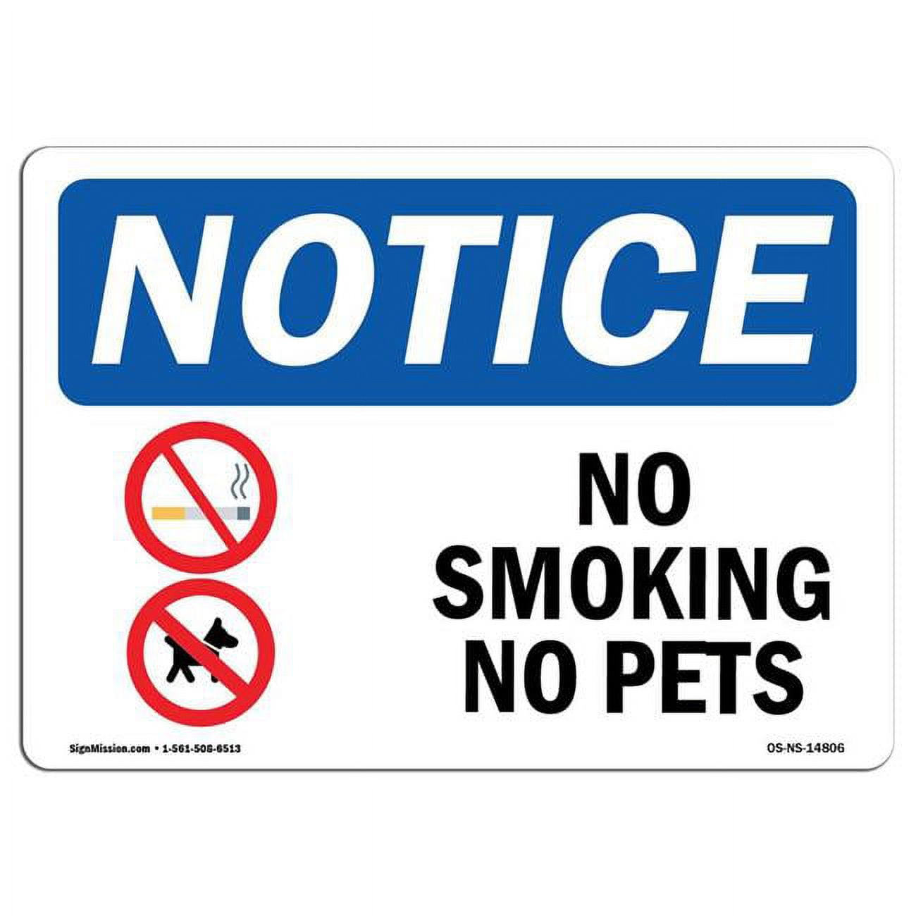 10 x 14 in. OSHA Notice Sign - No Smoking No Pets - Walmart.com