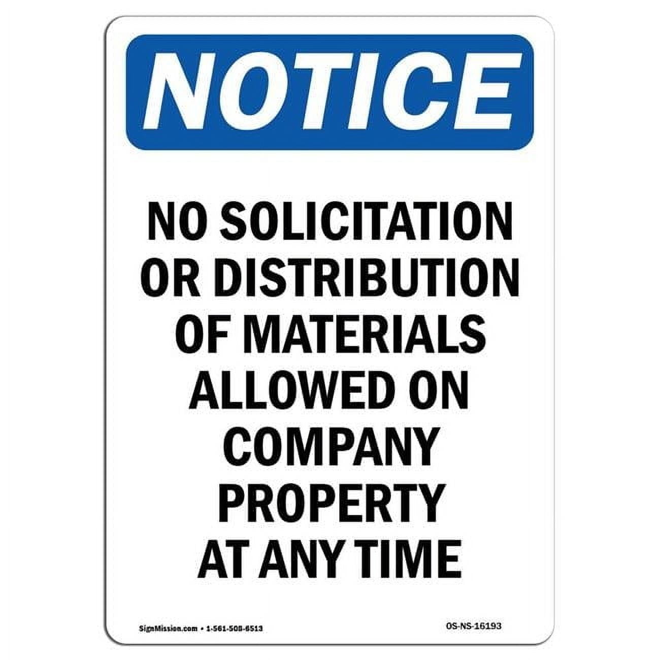 10 x 14 in. OSHA Notice Sign - No Solicitation Company Property ...