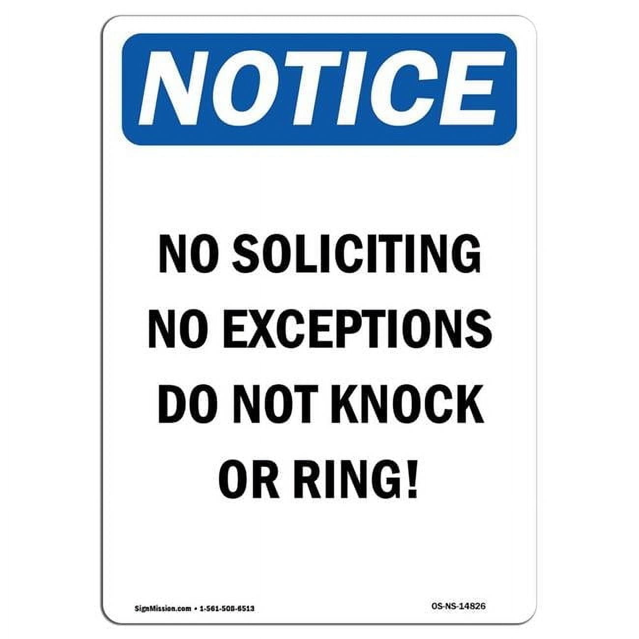 10 x 14 in. OSHA Notice Sign - No Soliciting No Exceptions Do Not Knock ...