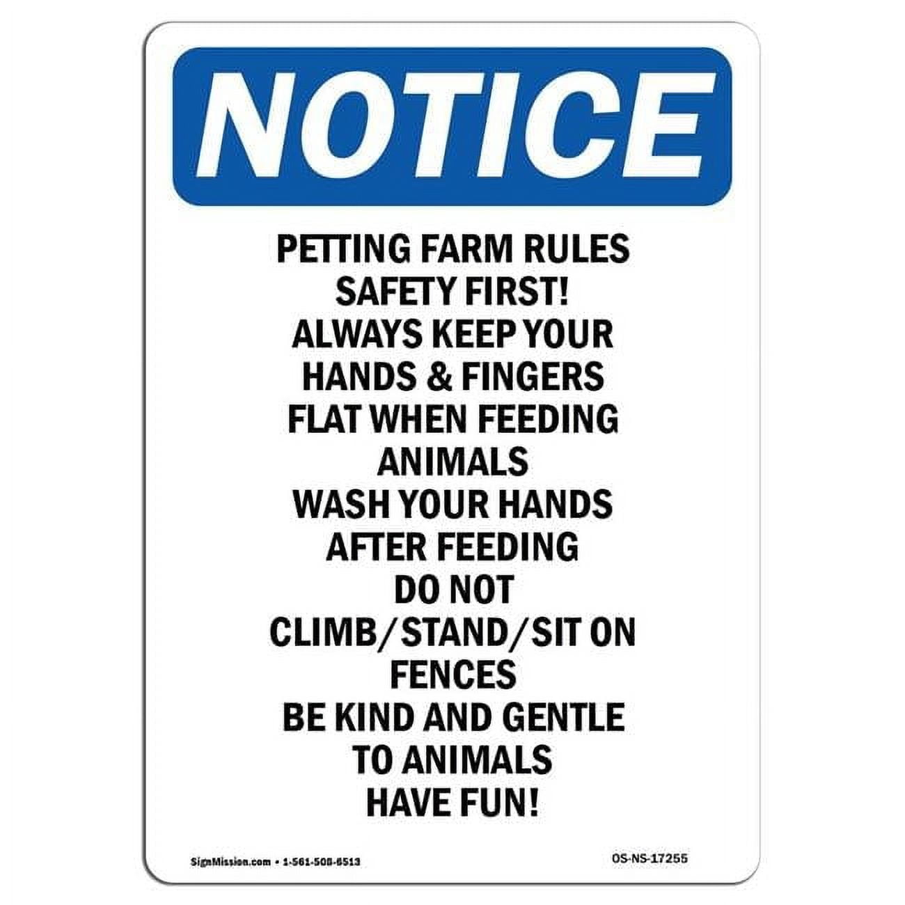 10 x 14 in. OSHA Notice Sign - Petting Farm Rules Safety First ...