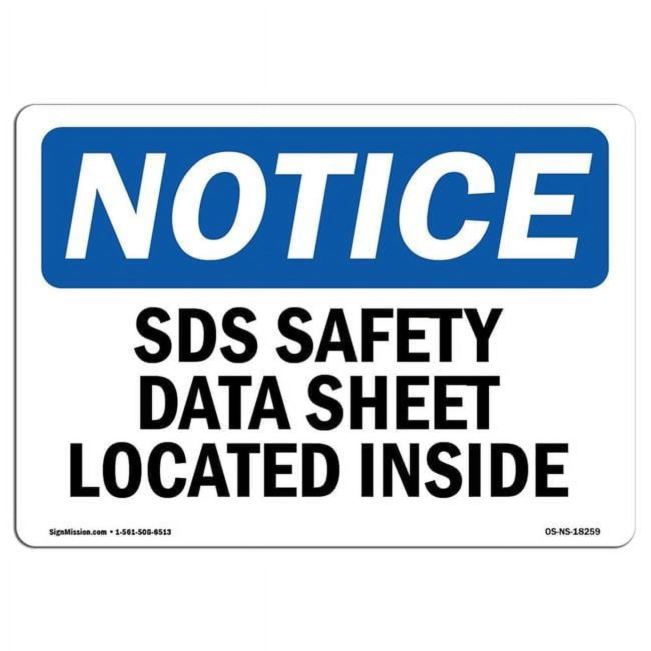 10 x 14 in. OSHA Notice Sign - SDS Safety Data Sheet Located Inside ...