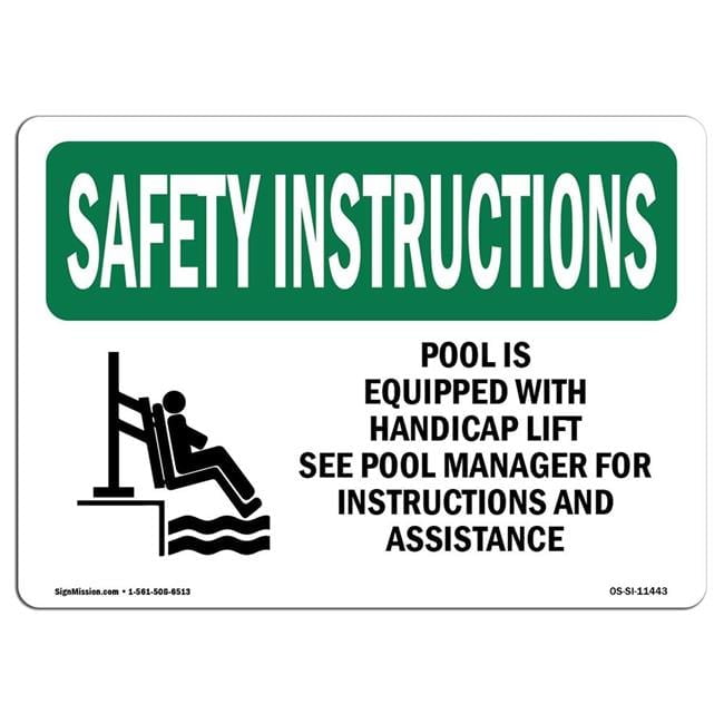 10 x 14 in. OSHA Safety Instructions Sign - Pool is Equipped with ...