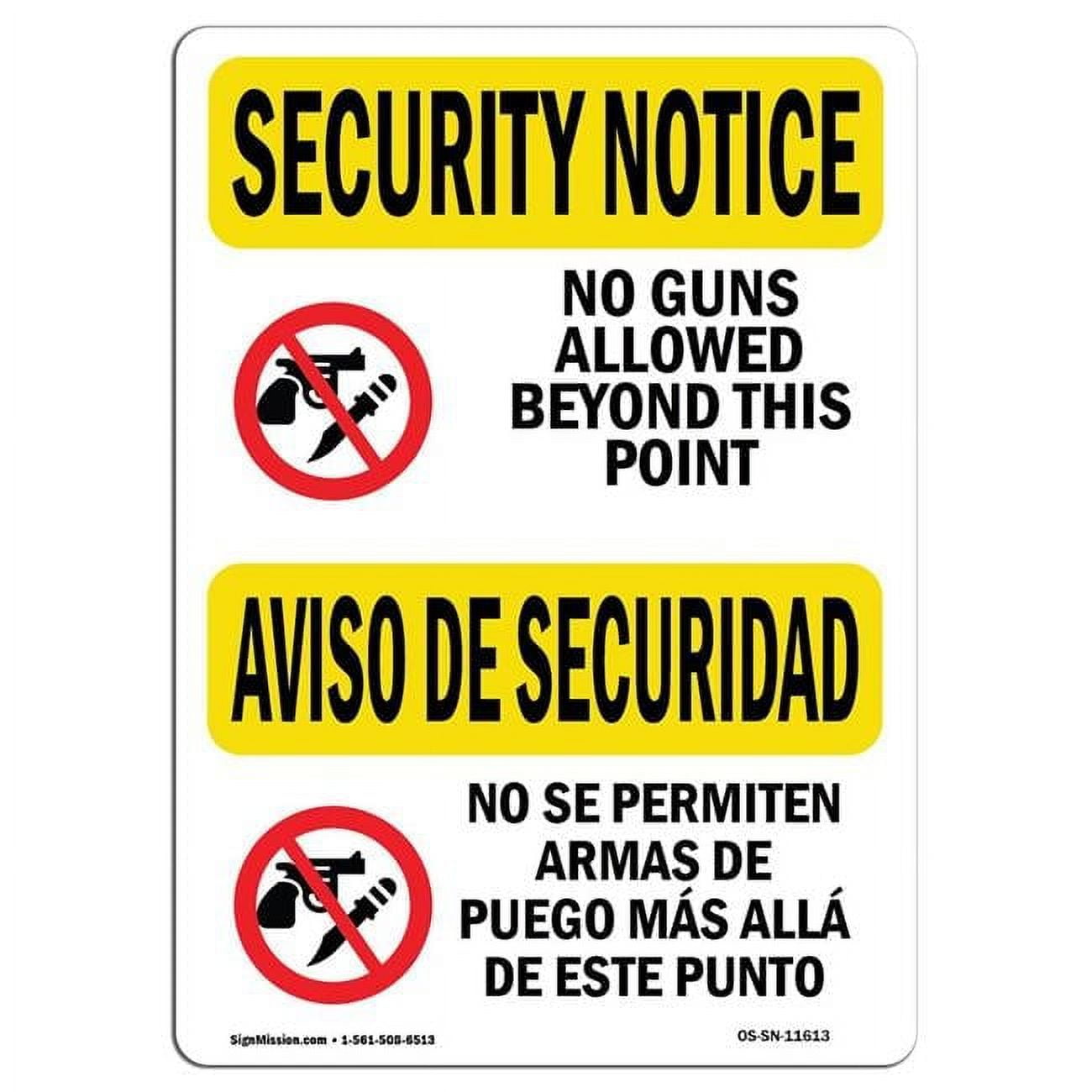 10 x 14 in. OSHA Security Notice Sign - No Guns Allowed Bilingual ...