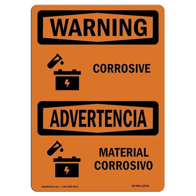 10 x 14 in. OSHA Warning Sign - Corrosive - Material Corrosivo ...