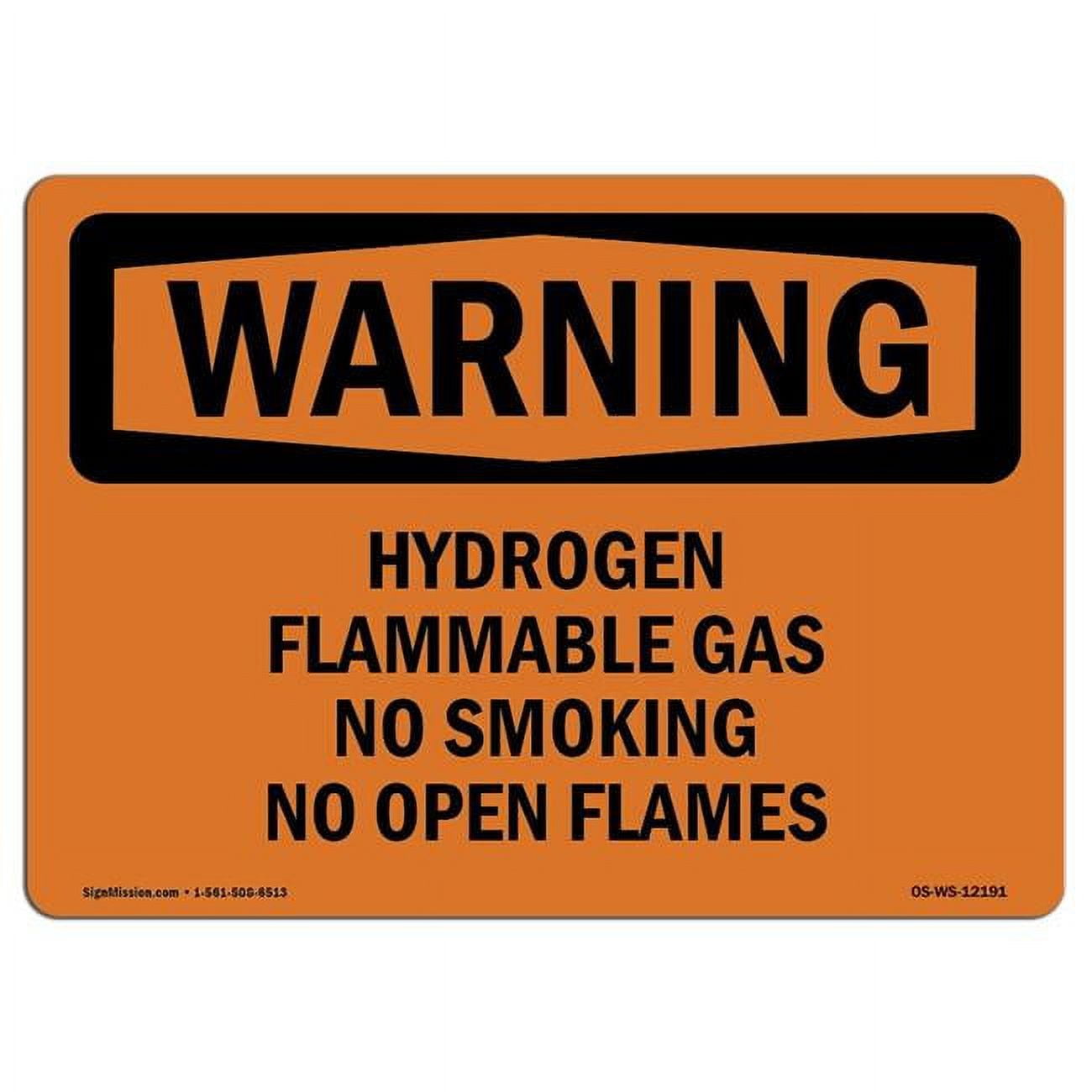10 x 14 in. OSHA Warning Sign - Hydrogen Flammable Gas No Smoking No ...