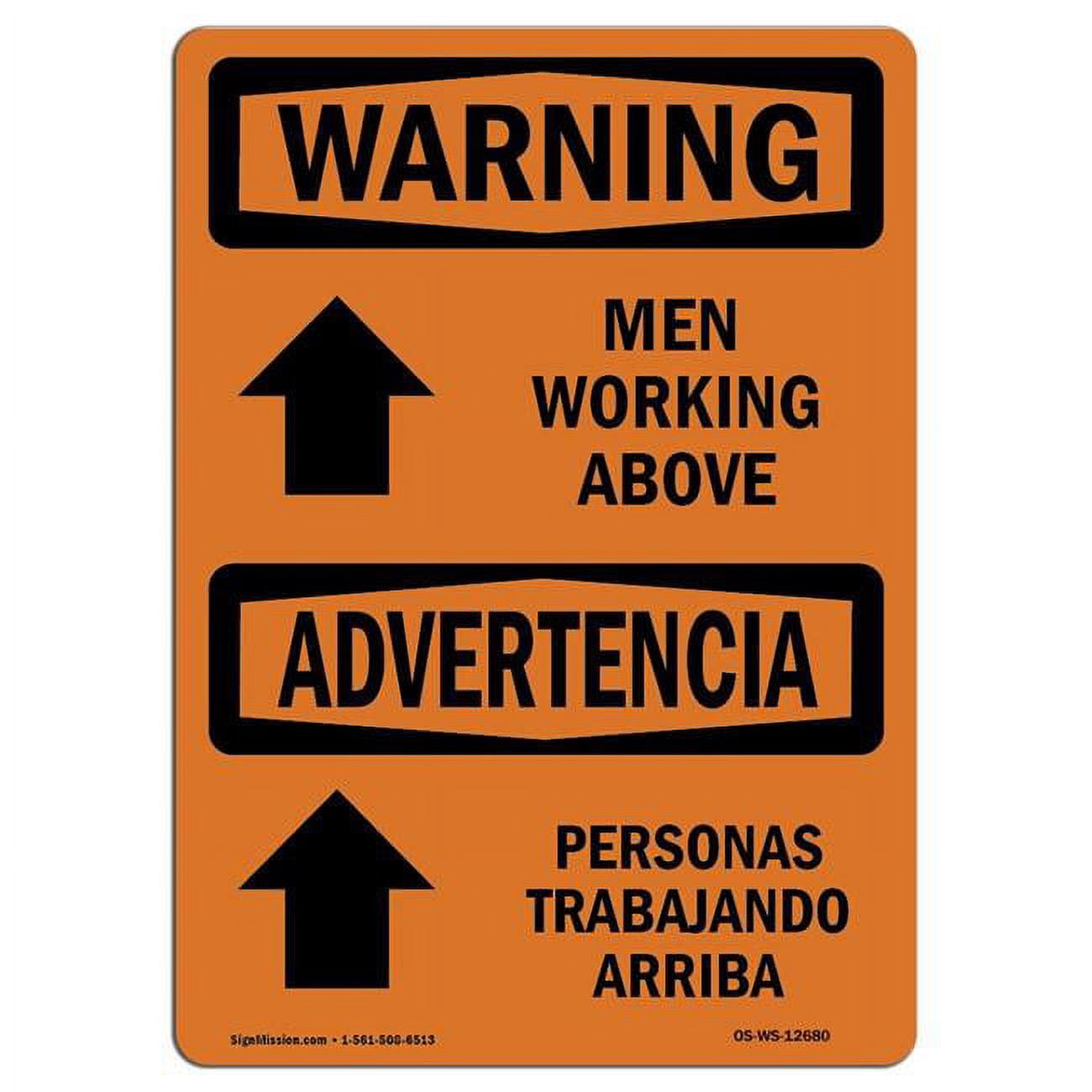 10 x 14 in. OSHA Warning Sign - Men Working Above Bilingual - Walmart.com