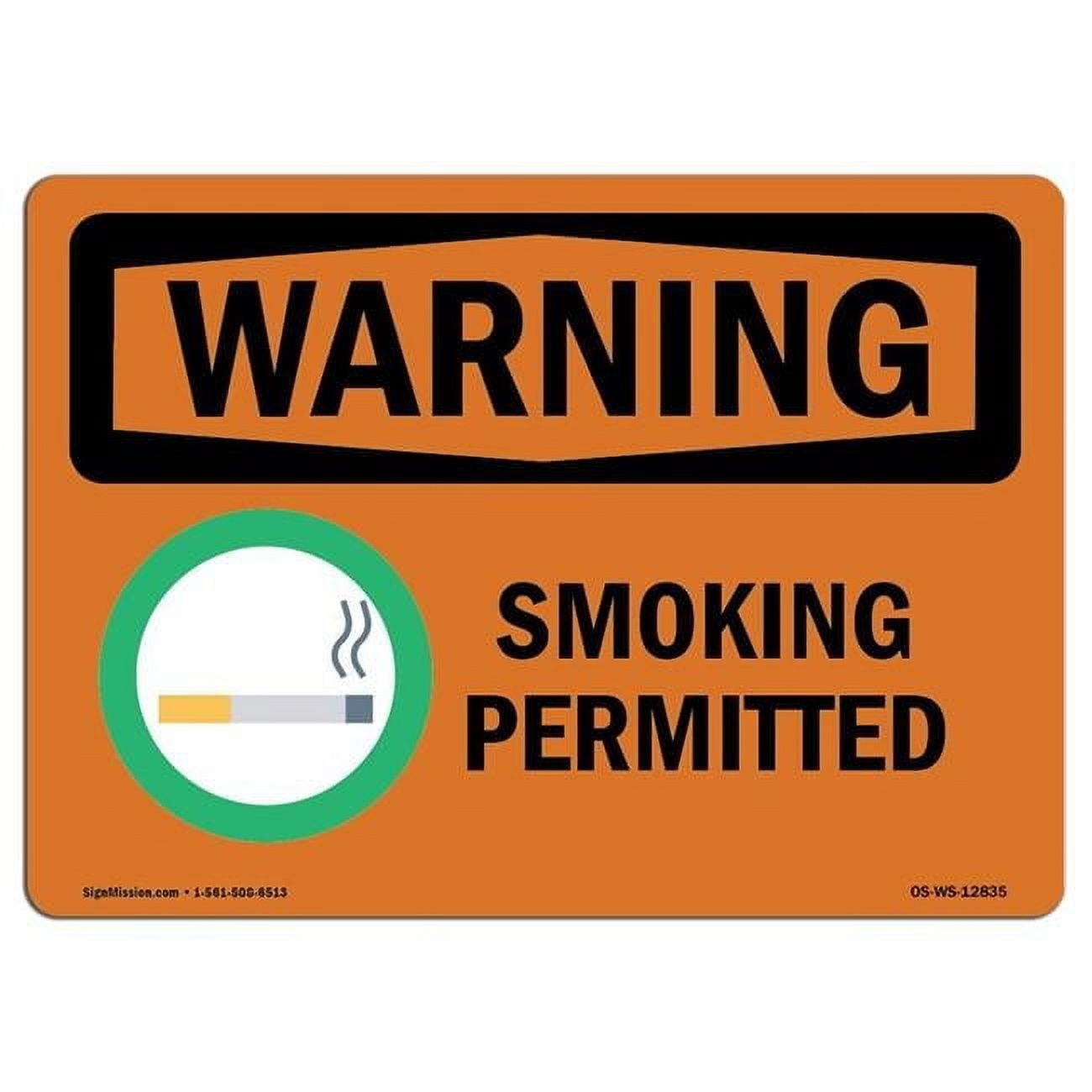 10 x 14 in. OSHA Warning Sign - Smoking Permitted - Walmart.com