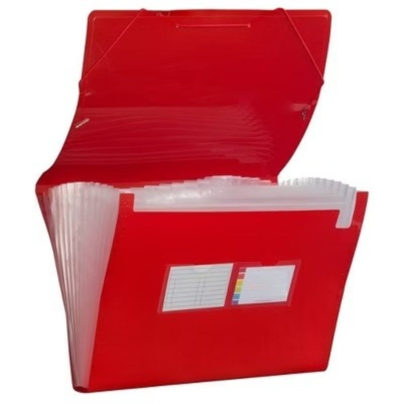 10" x 15" 13 Pocket Plastic Expanding File Folder - Legal Size - Red ...