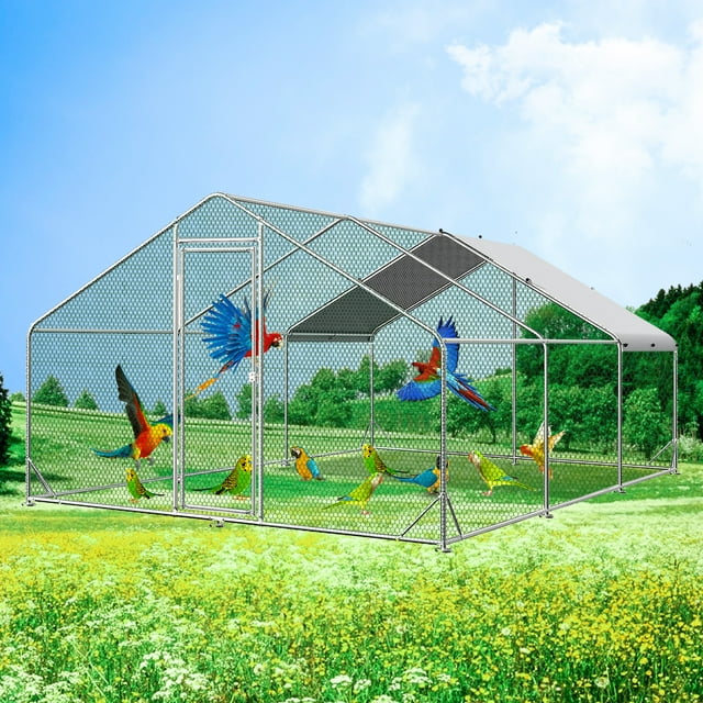 10' x 20' x 6.5' Large Metal Chicken Coop with Run for 20 Chickens ...