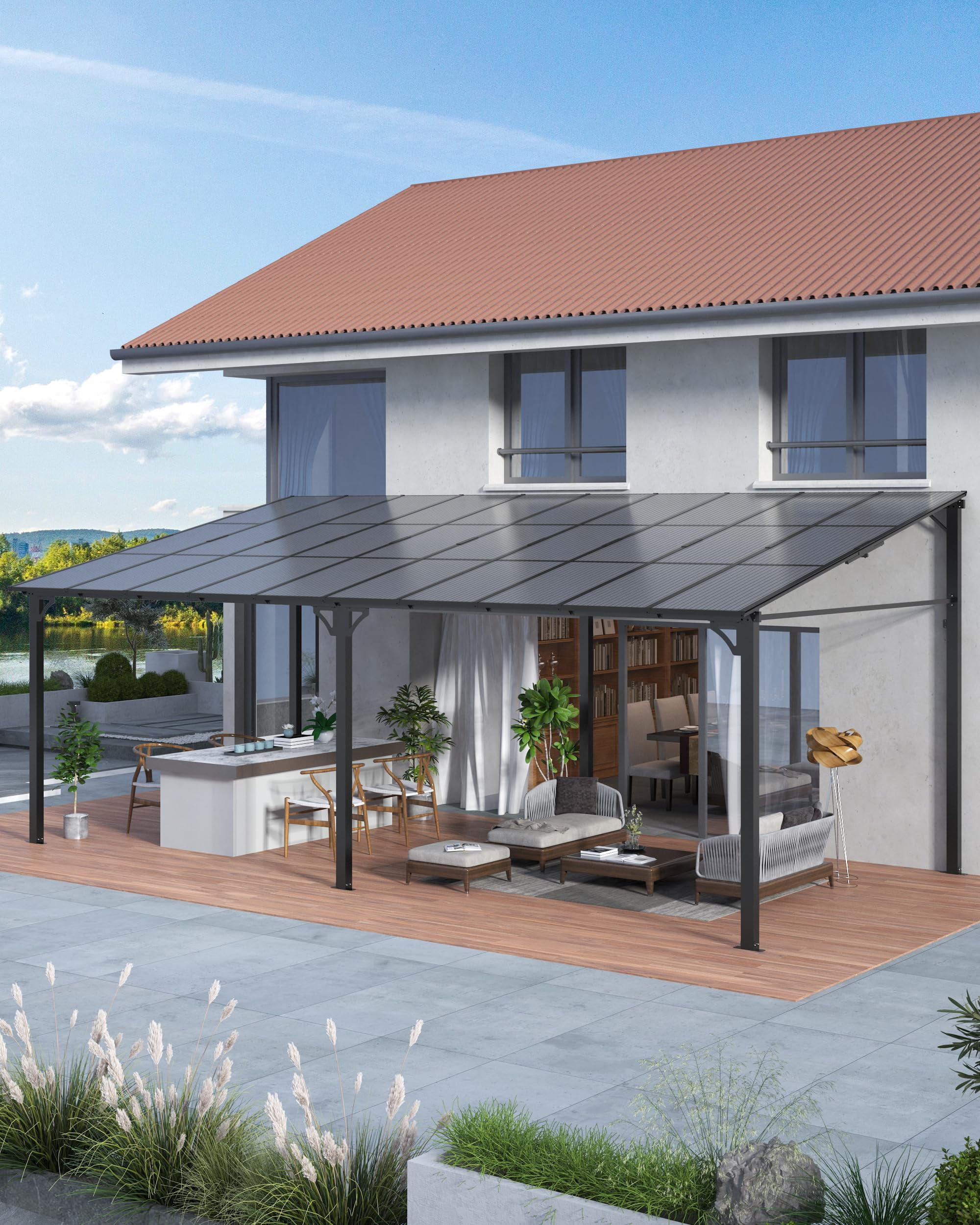 10’ x 20’ Gazebo, Wall Mounted Gazebos Pergola, Aluminum Frame, Outdoor ...
