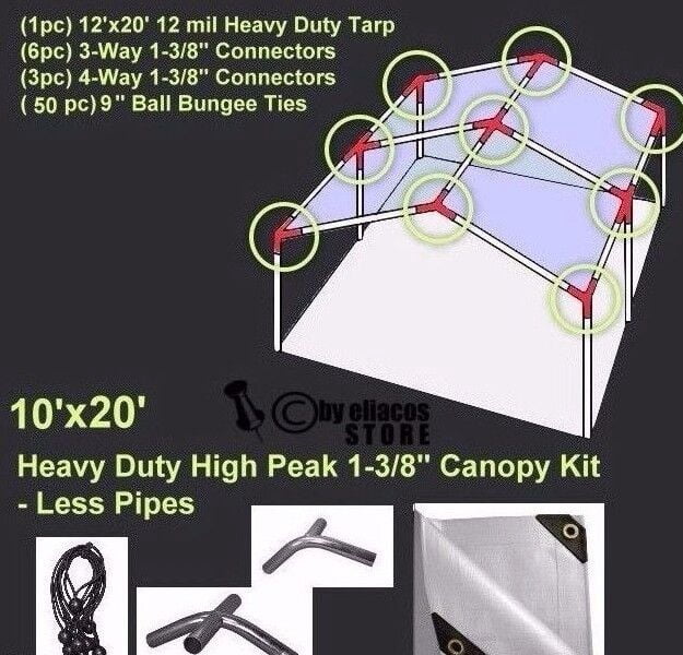 10' x 20' Heavy Duty 1-3/8'' Carport Canopy Kit White *NO PIPE POLES ...