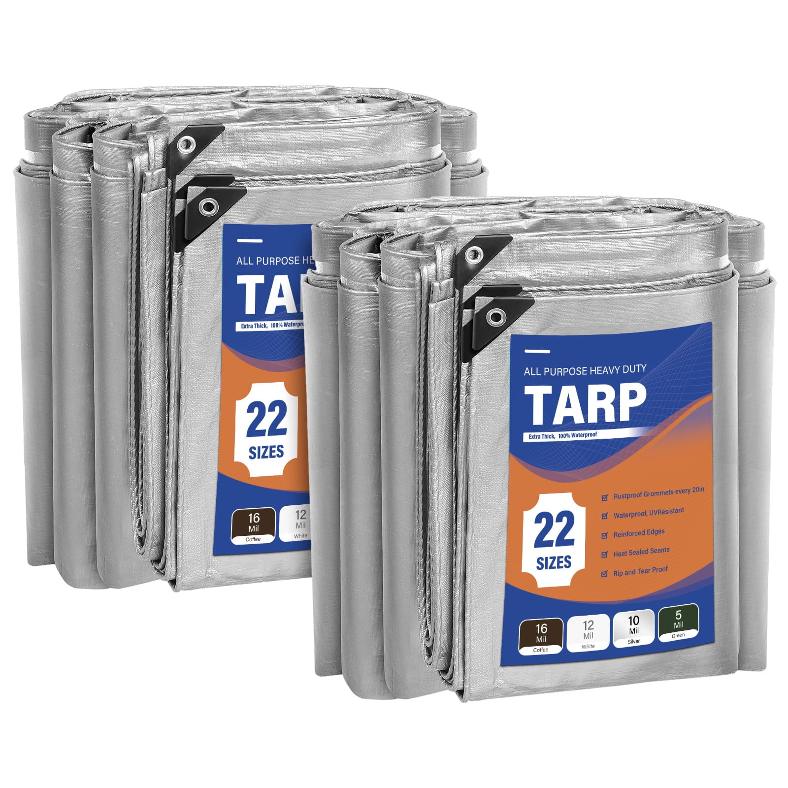 10' x 20' Heavy Duty Tarp Waterproof 2Pack 10Mil Thick Tarpaulin ...