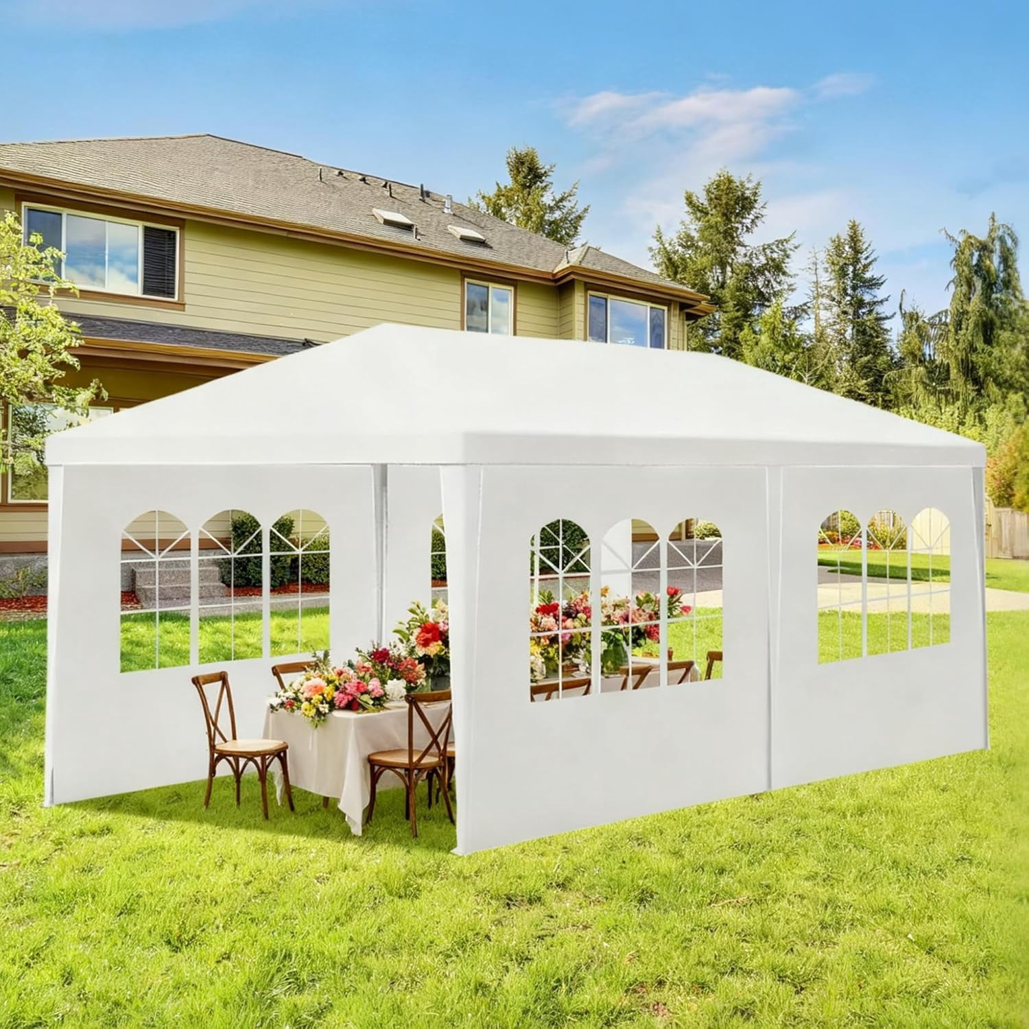 10' x 20' White Gazebo Canopy Tent with 4 Removable Sidewalls for ...