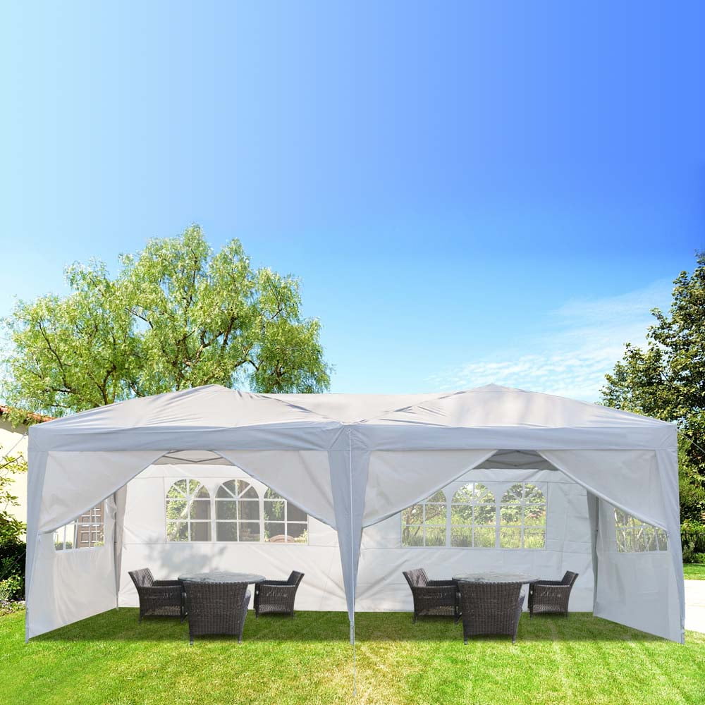10 x 20ft Outdoor Folding Gazebo Canopy, Portable Tent W/ 6 Removable ...