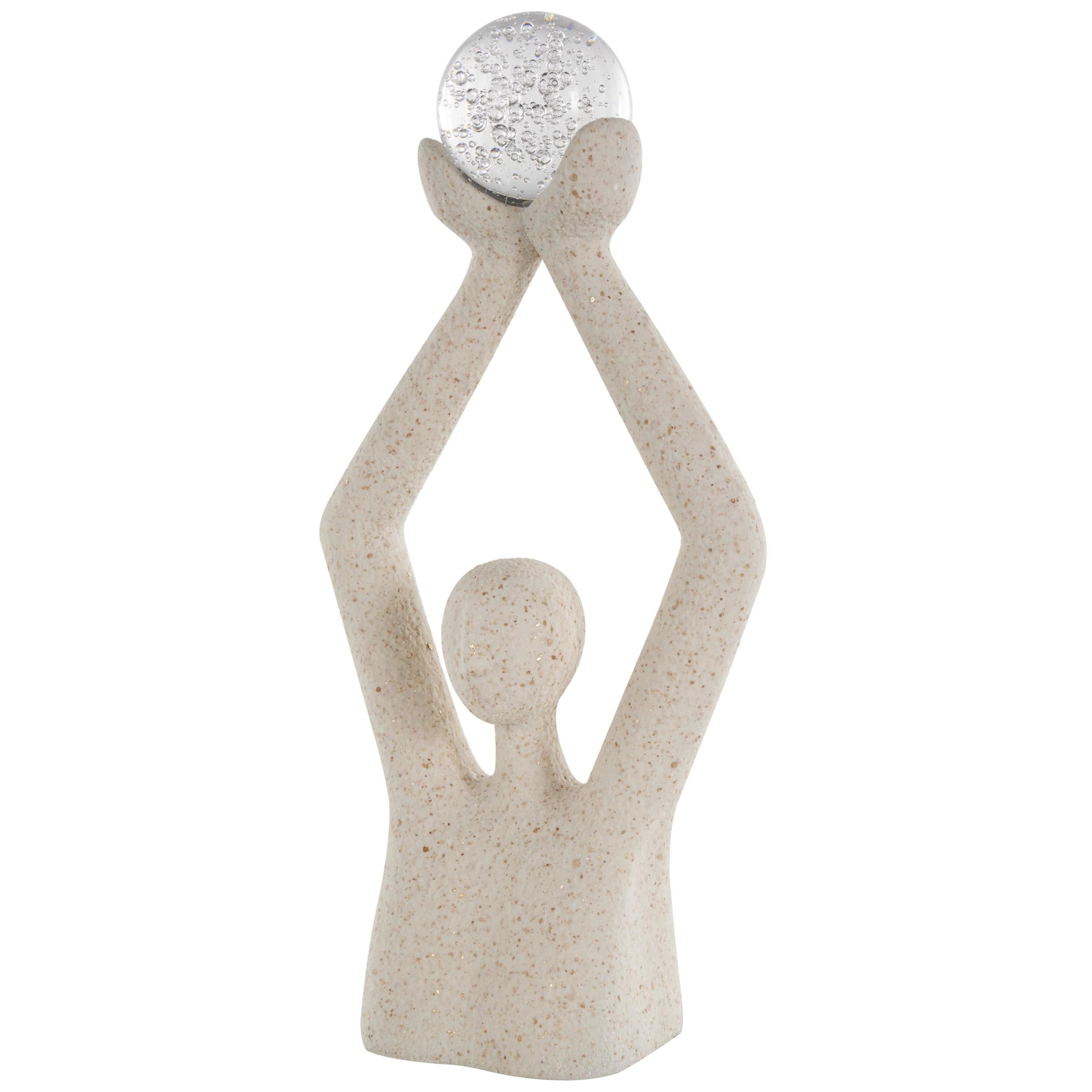 10" x 21" Cream Polystone Abstract Textured People Sculpture with Clear ...