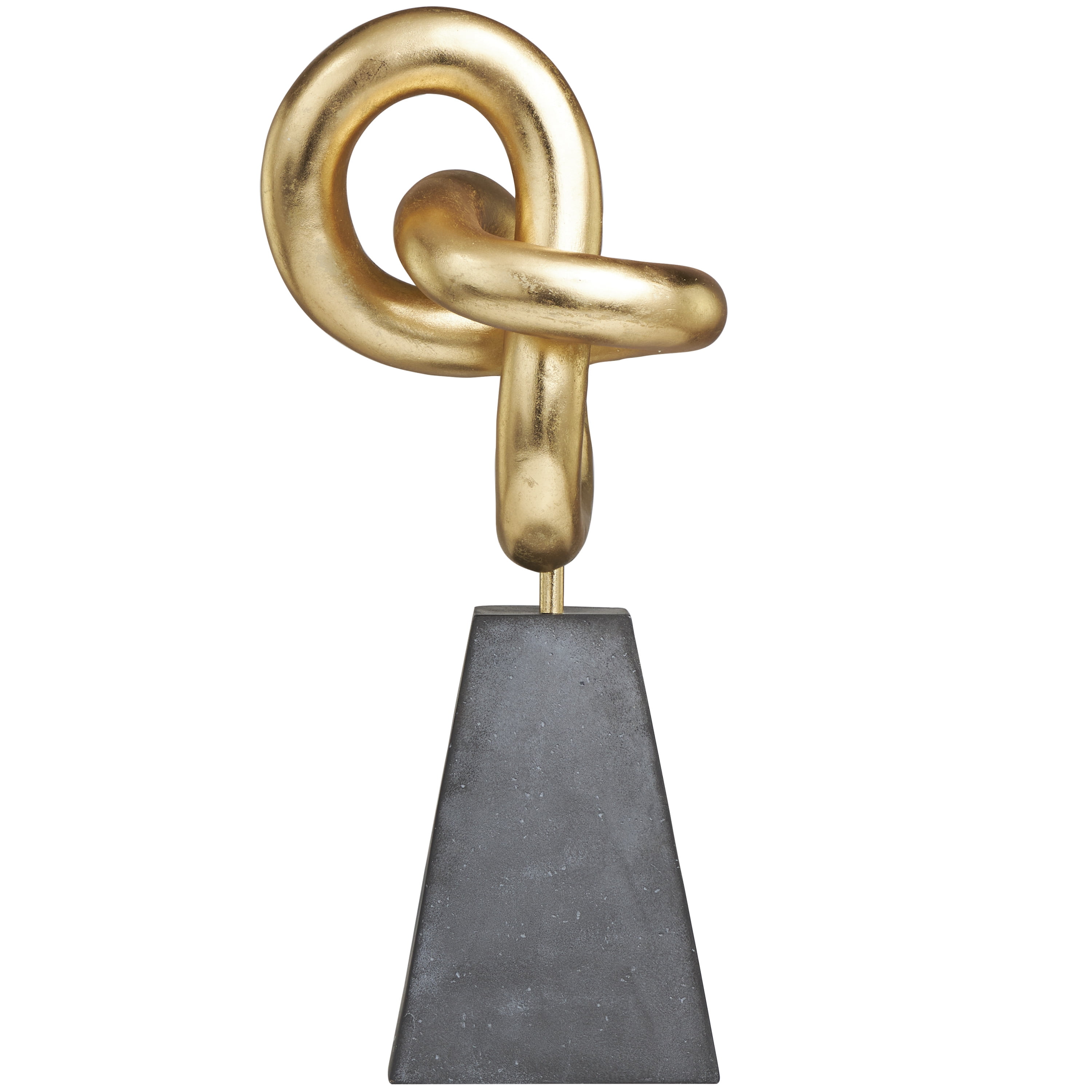 10" x 24" Gold Polystone Abstract Sculpture with Gray Pyramid Base, by ...