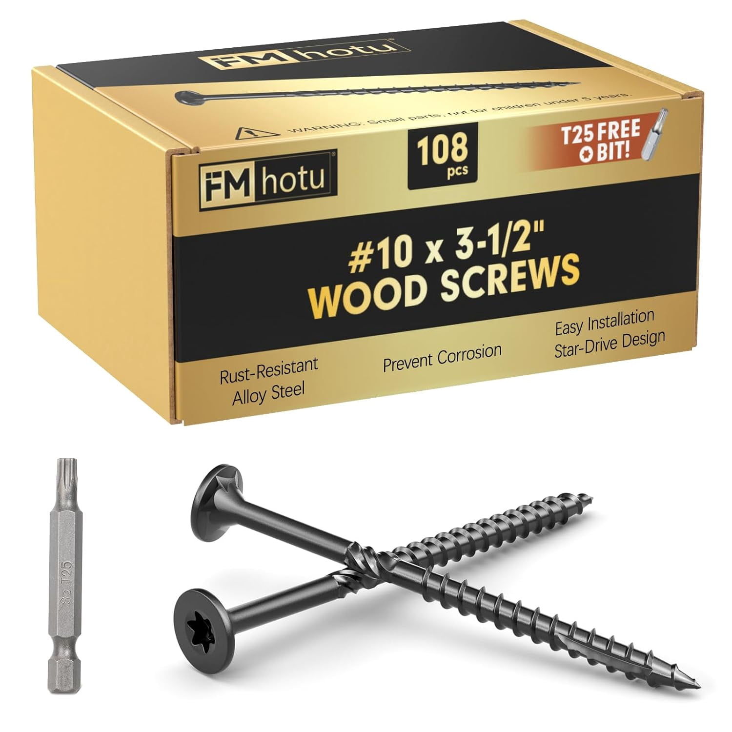 #10 x 3-1/2" Deck Screws 108Pcs, Star Drive Wood Screws, Rust Resistant ...