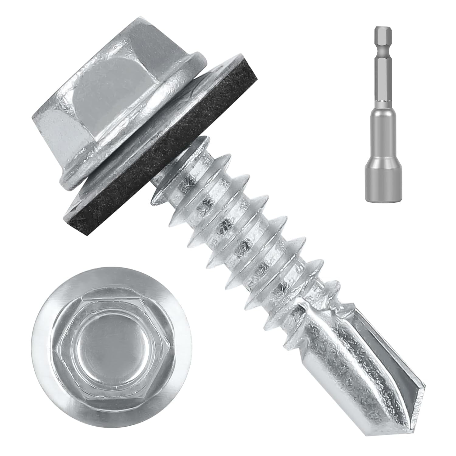 #10 x 3/4" (50 PCS) Metal Roofing Screws with Rubber Washer, Hex Head Metal to Wood Siding ...