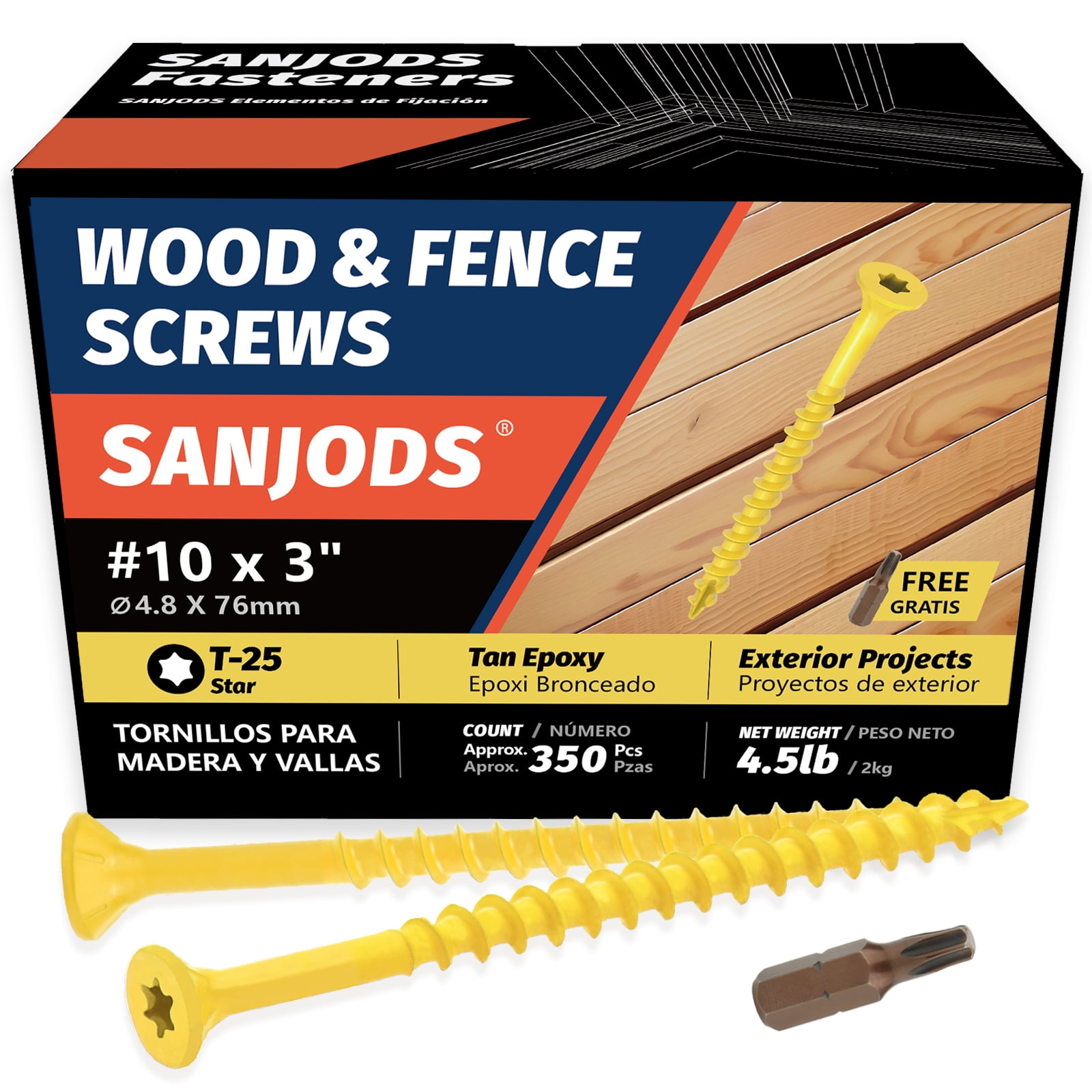 #10 x 3 in. Tan Star Flat Head Deck Screws, Exterior Wood Screws, 4.5 ...