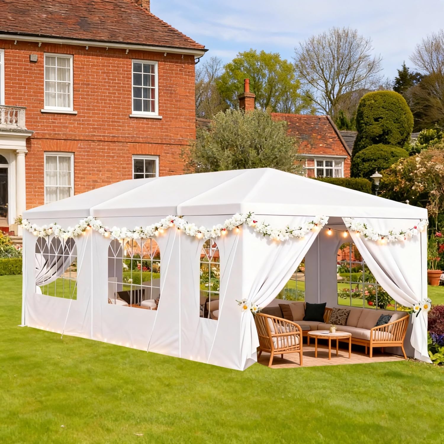 10' x 30' Outdoor Canopy Tents with 8 Detachable Sidewalls, White Patio ...