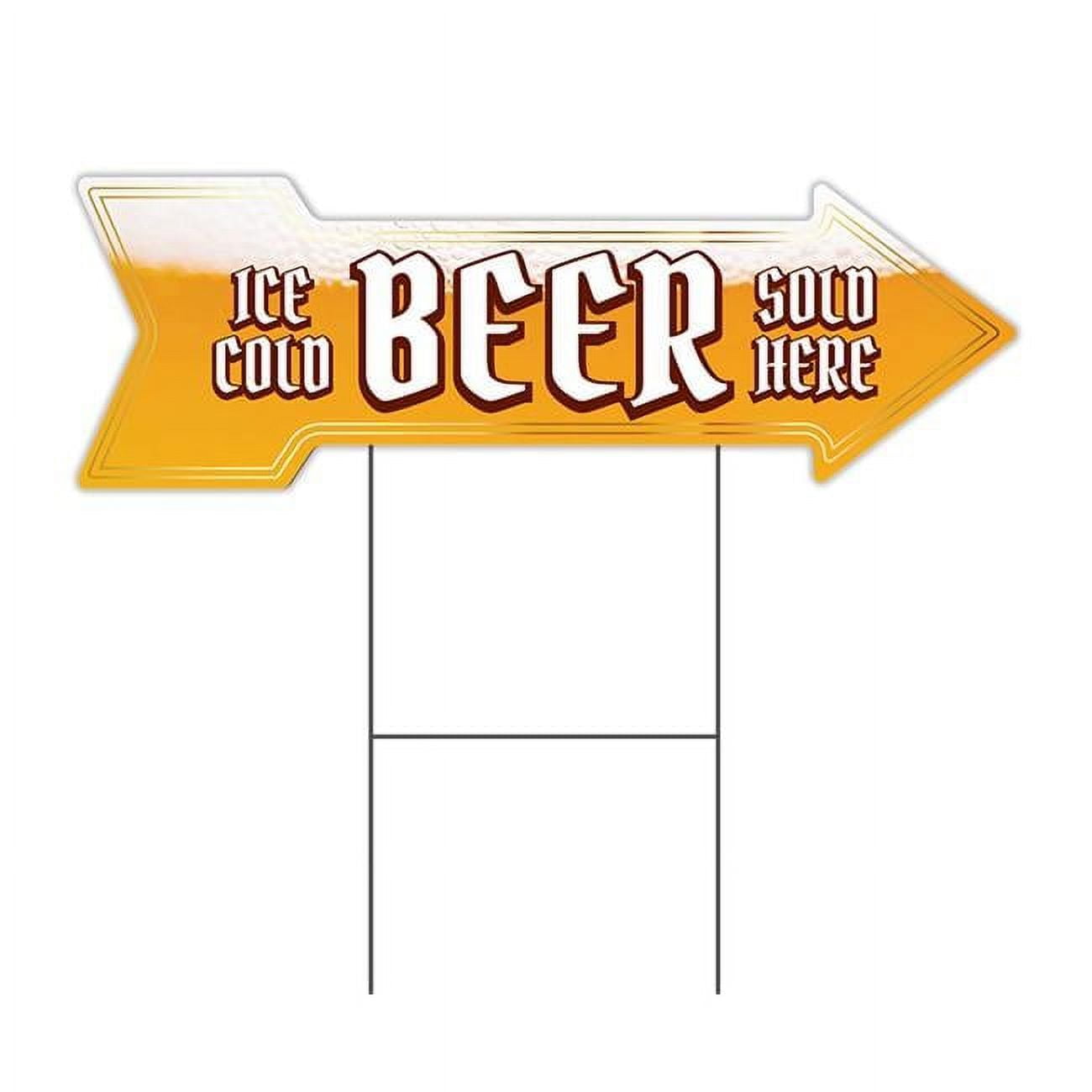 10 x 30 in. Corrugated Plastic Single Sided Arrow Sign - Ice Cold Beer ...