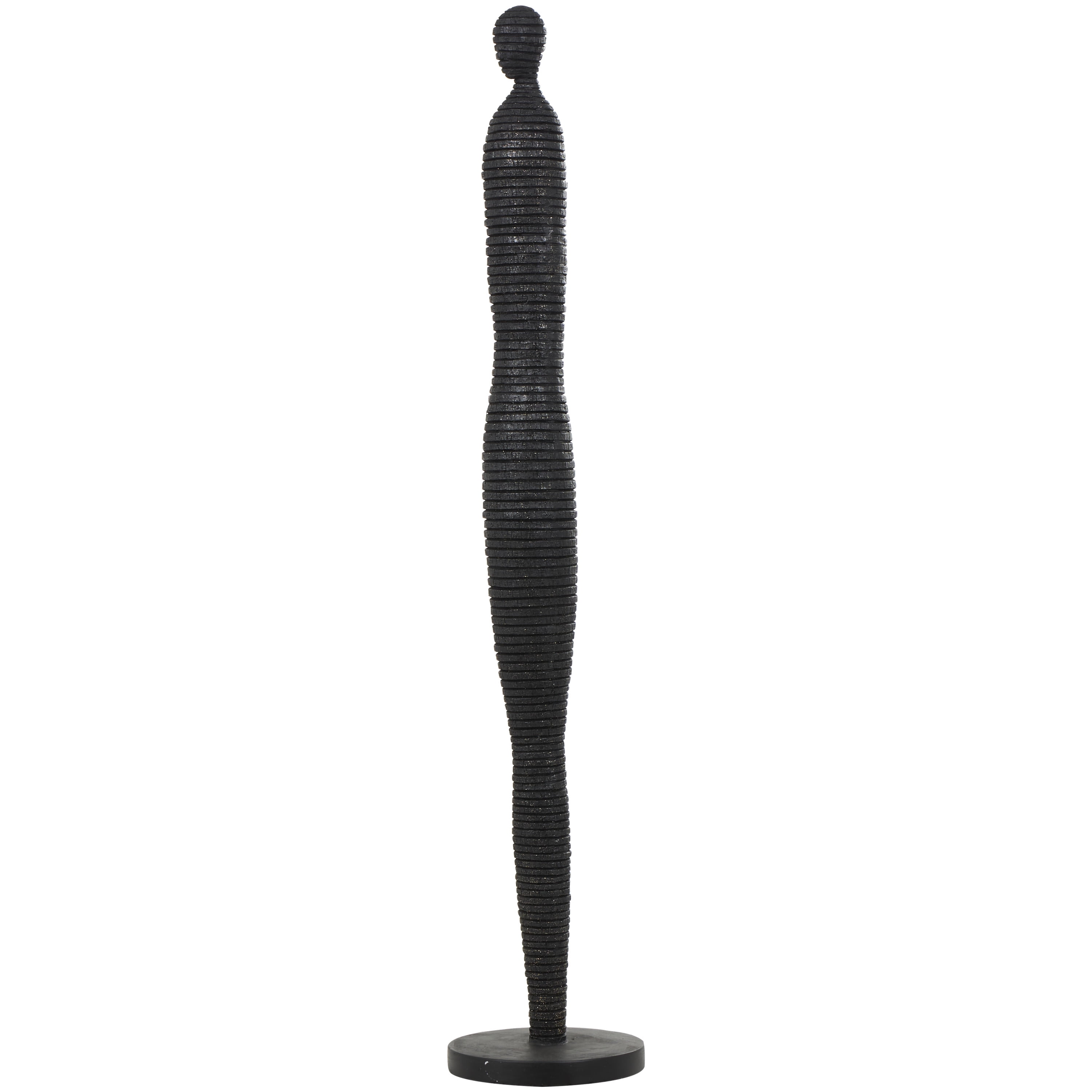 10" x 53" Black Polystone Tall Slim Figure People Sculpture with Ribbed ...