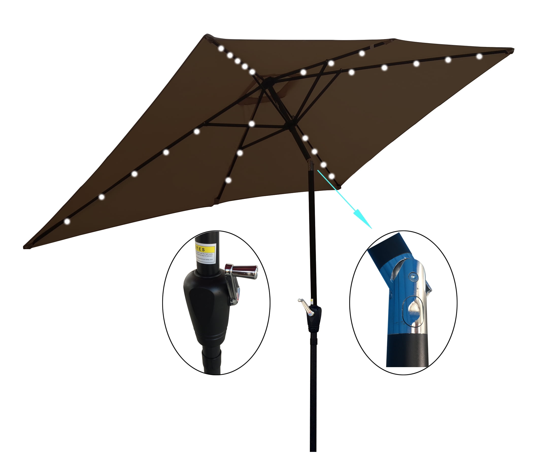 10 x 6.5 FT Rectangular Patio Umbrellas with 26 Solar LED Light, Market ...