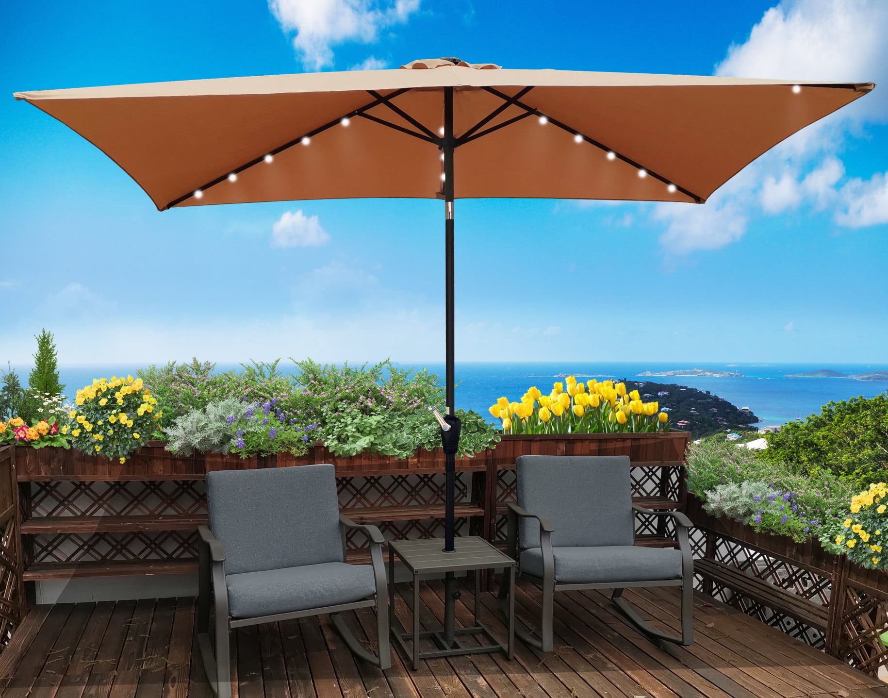 10 x 6.5FT Patio Umbrellas with Solar LED Lighted, Outdoor Rectangular ...