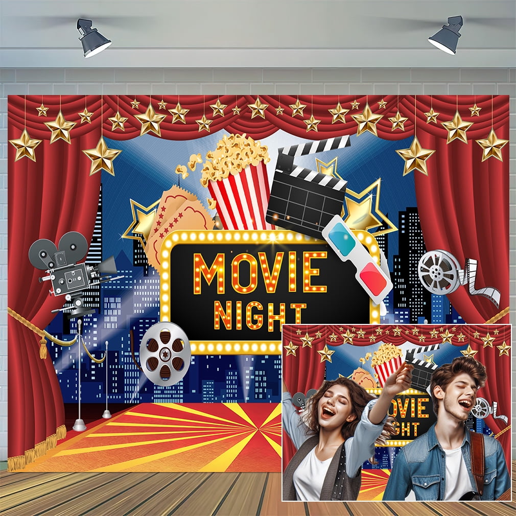 10 x 6.5ft Movie Night Backdrop, Red Carpet Cinema Movie Theme Party ...