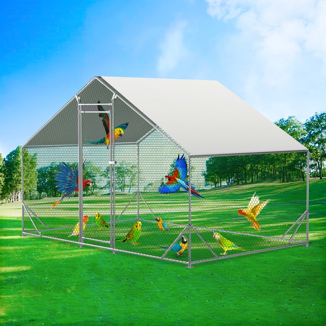 10' x 7' x 6.6' Large Metal Chicken Coop with Run for 20 Chickens ...