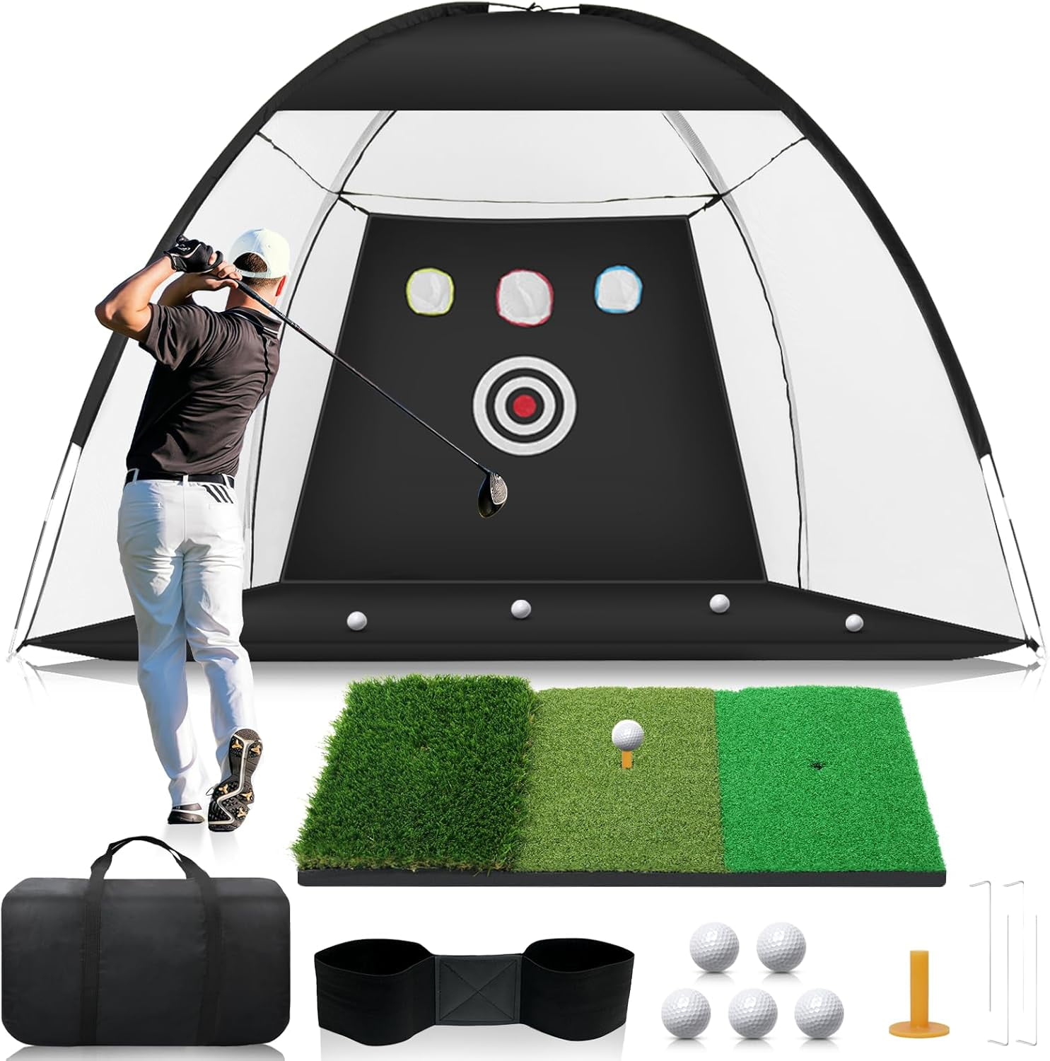 10 x 7ft Golf Hitting Practice Net for Backyard Driving, Indoor & Outdoor Chipping Training Net ...