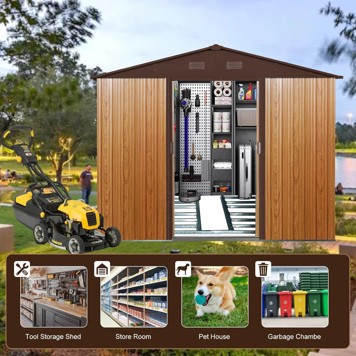 10 x 8 FT Metal Garden Shed with Lockable & Vents, Waterproof Outdoor ...