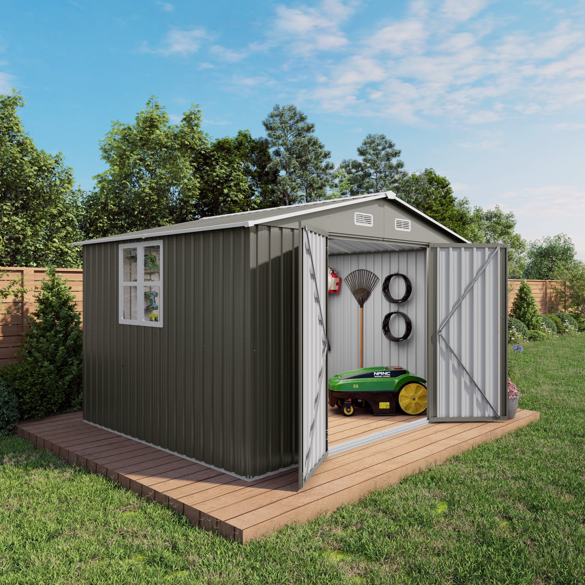 10 x 8 FT Outdoor Storage Shed, Large Metal Storage Shed, Lockable Door ...