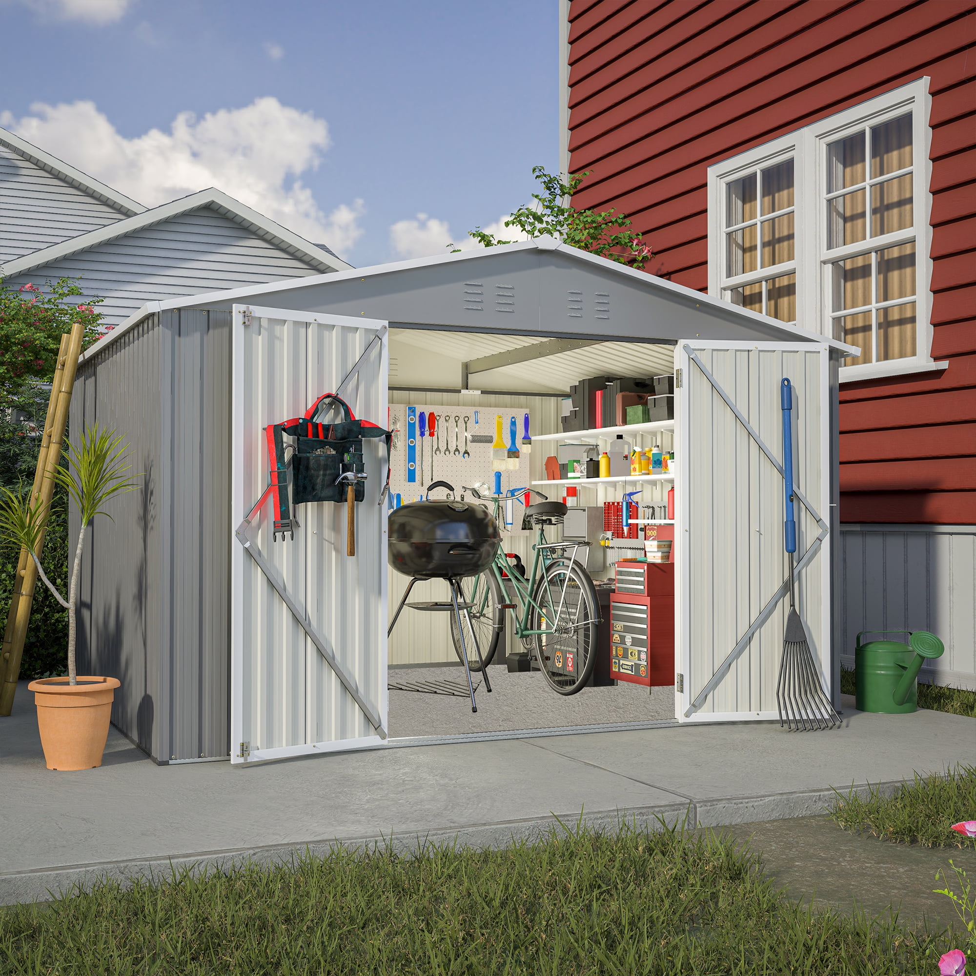 10'x 8' Large Storage Shed for Outside, Enyopro Metal Storage House ...