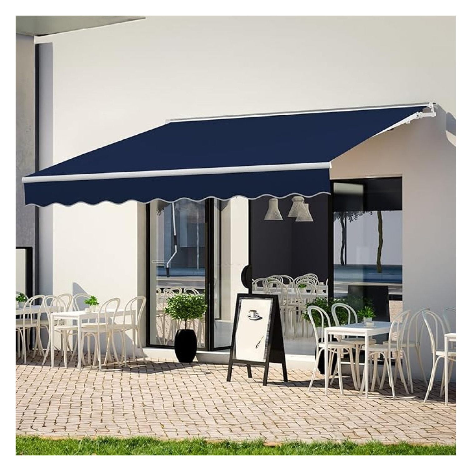 10' x 8' Manual Retractable Awning, Patio Awnings Sunshade Shelter ...