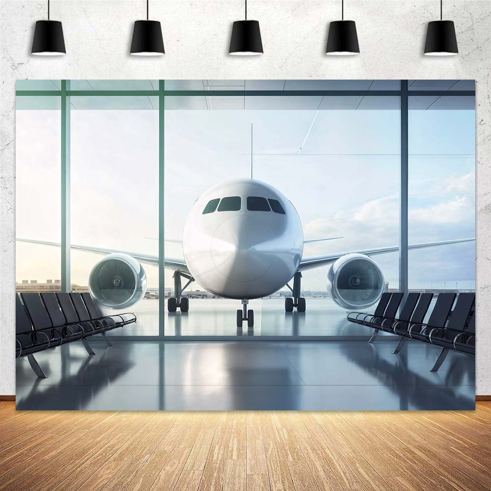 10 x 8 ft Airport Backdrop Airplane Lounge Departure Airport Terminal ...