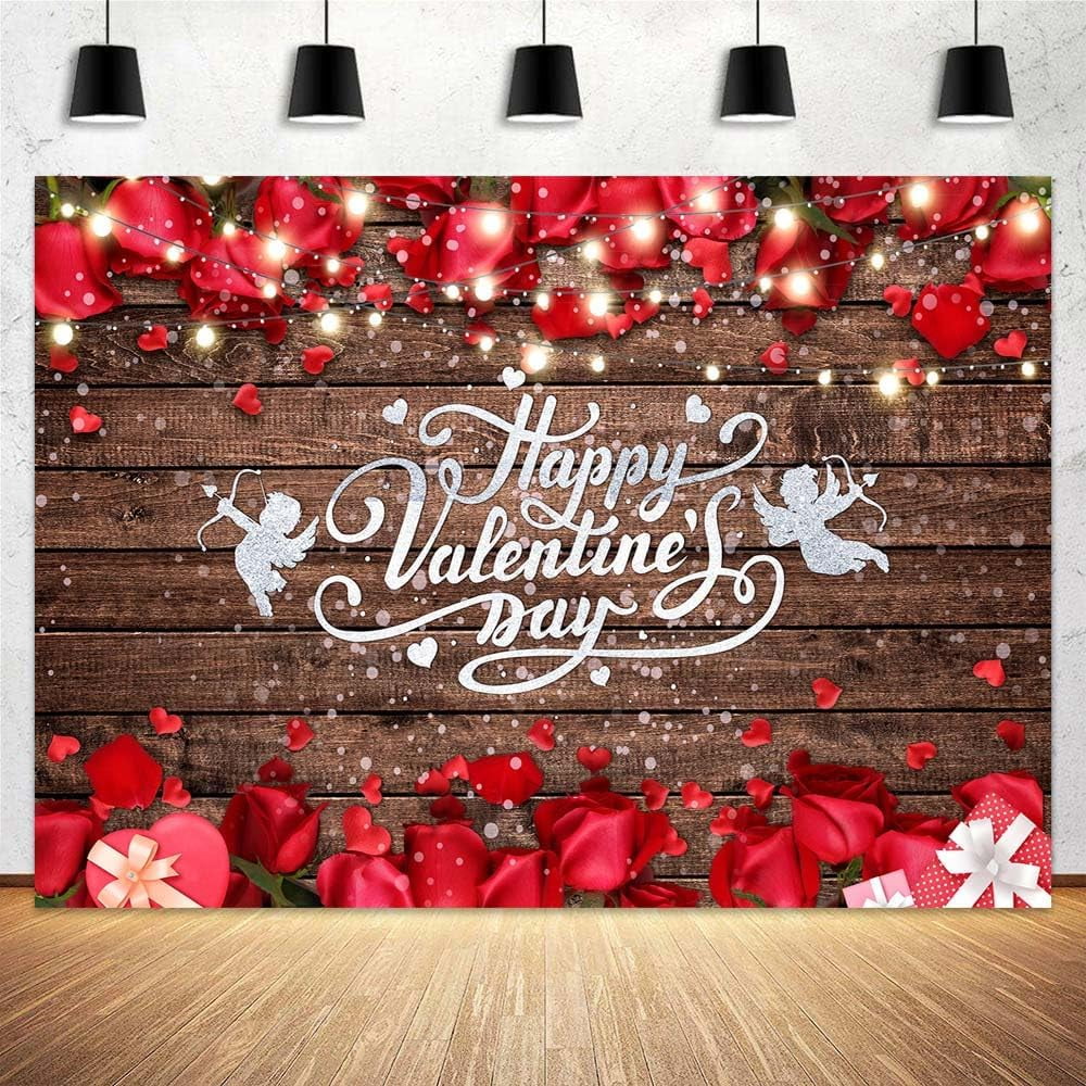 10 x 8 ft Brown Wood Love Heart Rose Print Photography Backdrop ...
