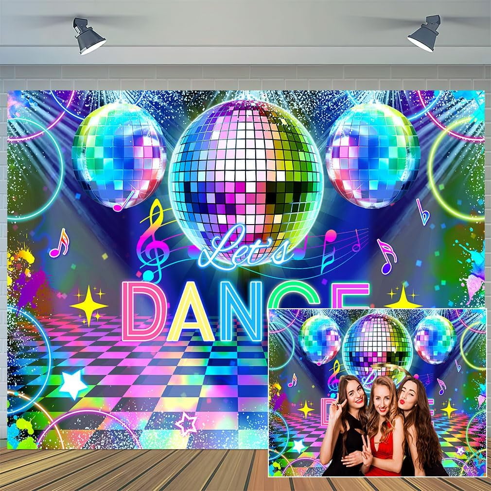 10 x 8 ft Disco Party Backdrop Let's Dance Neon Disco Colorful Musical ...
