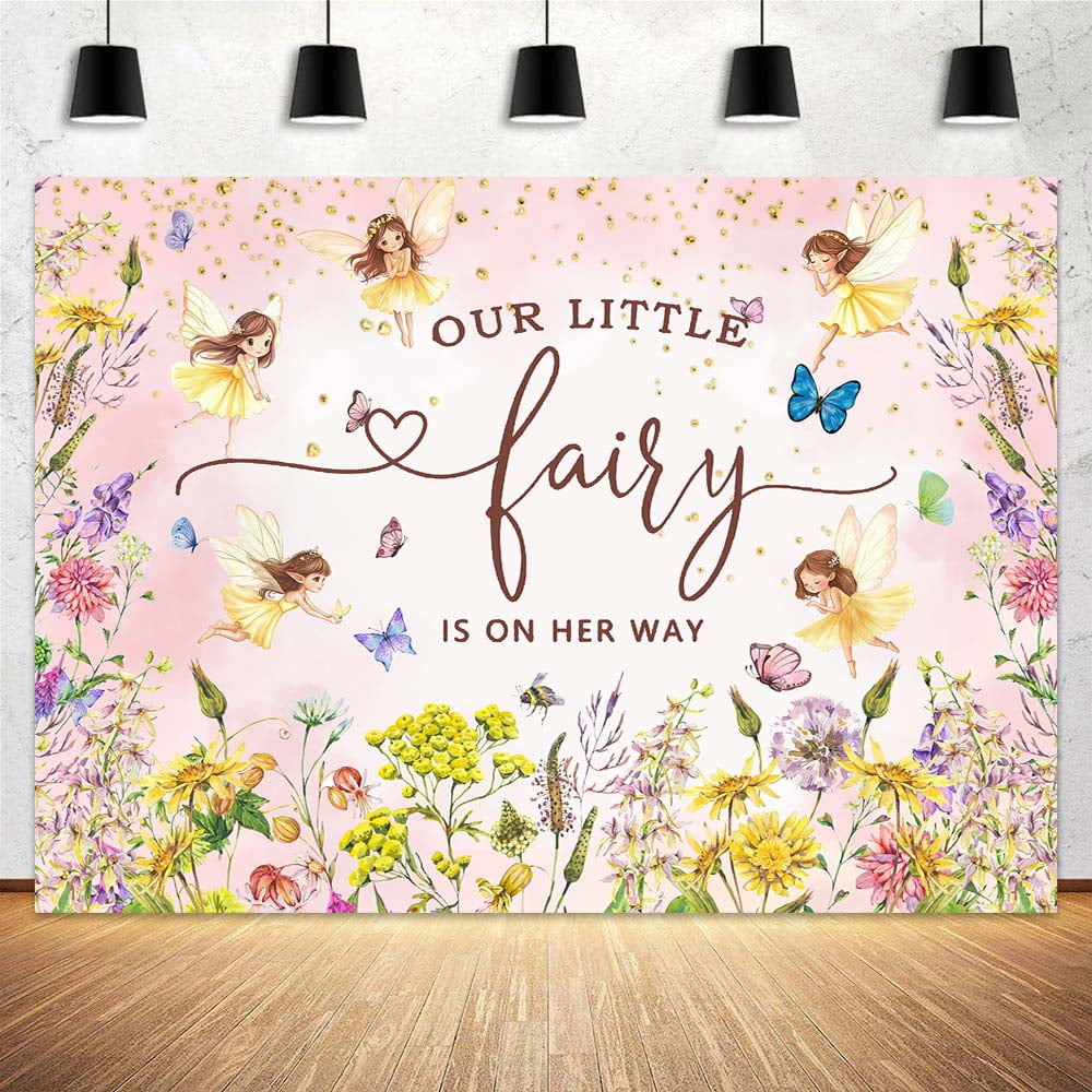 10 x 8 ft Fairy Baby Shower Backdrop Wildflower Our Little Fairy is On ...