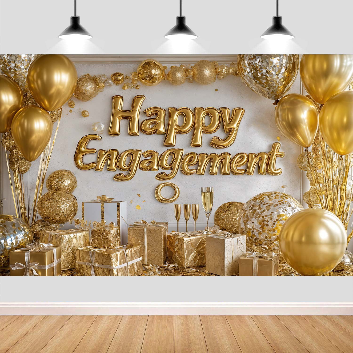 10 x 8 ft Gold Engagement Party Decorations Backdrop Banner, Gold Happy ...