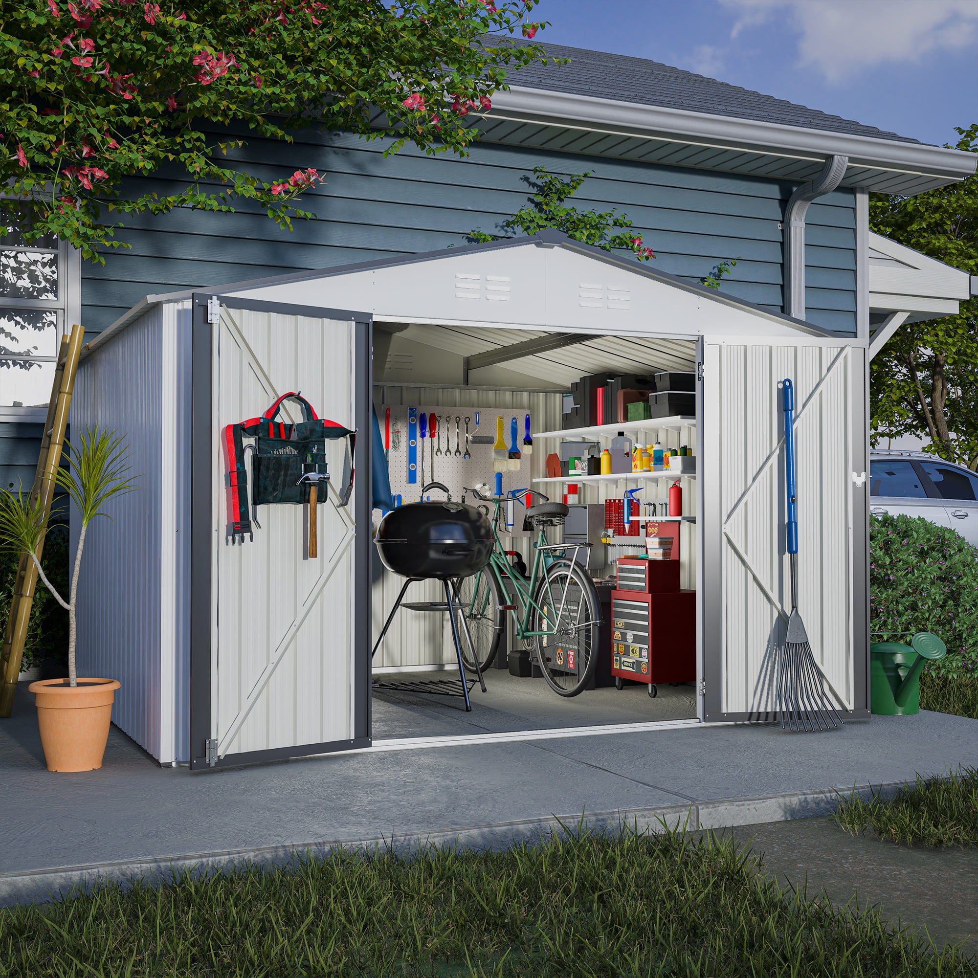10 x 8 ft. Outdoor Metal Storage Shed with Lockable Door, ENYOPRO All ...
